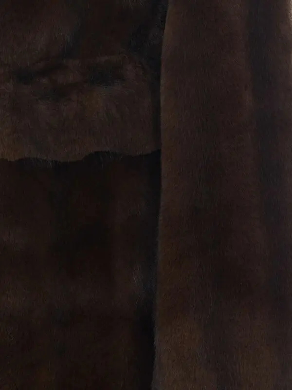 SWORD 6644 Long Single-breasted Faux Fur Coat With Button Closure
