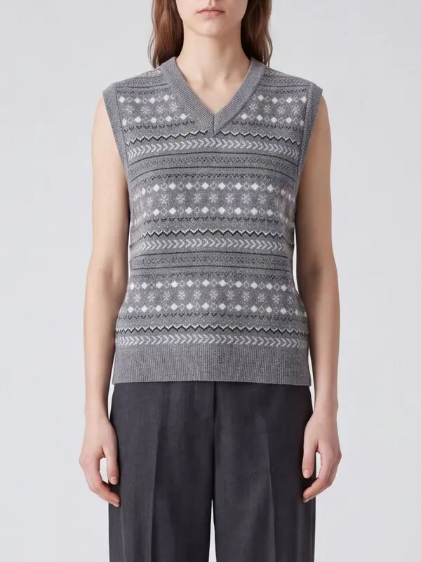 DUNST Jacquard Knit Waistcoat In Wool And Alpaca Blend With V-neck - Grey