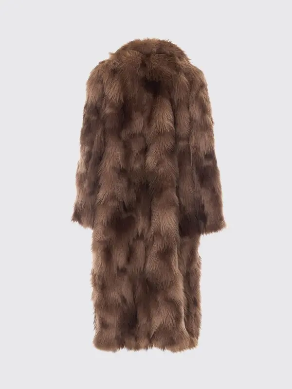 SWORD 6644 Long Single-breasted Faux Fur Coat With A Relaxed Fit - Brown