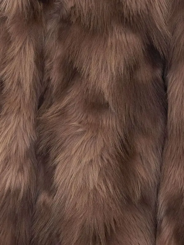 SWORD 6644 Long Single-breasted Faux Fur Coat With A Relaxed Fit - Brown