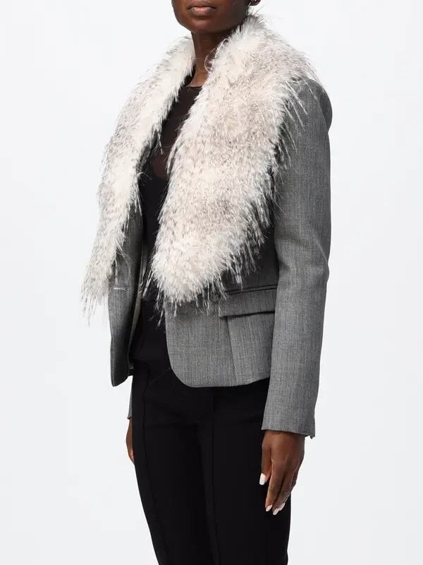 Elisabetta Franchi Slim Fit Virgin Wool Blazer With Fur Collar