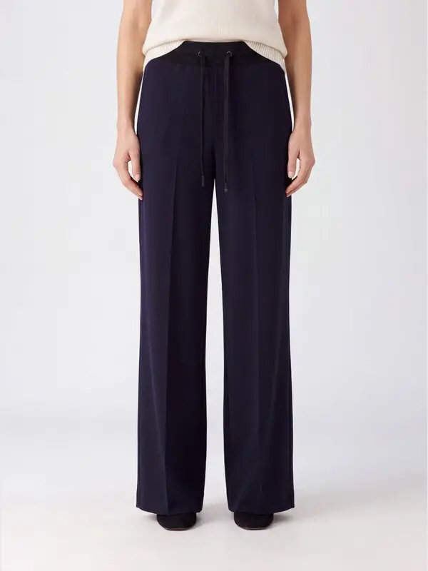 Elisabetta Franchi Wide-leg Knit Jogging Trousers In Viscose With Drawstring - Blue