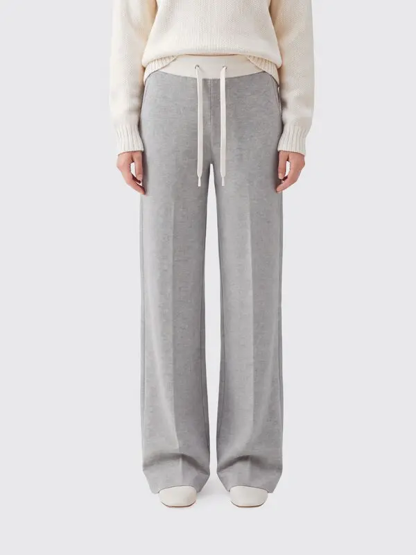 Elisabetta Franchi Wide-leg Knit Jogging Trousers In Viscose With Drawstring - Grey