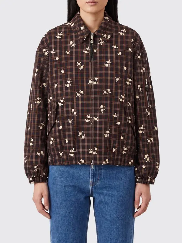 GANNI Check And Floral-embroidered Organic Cotton Bomber Jacket