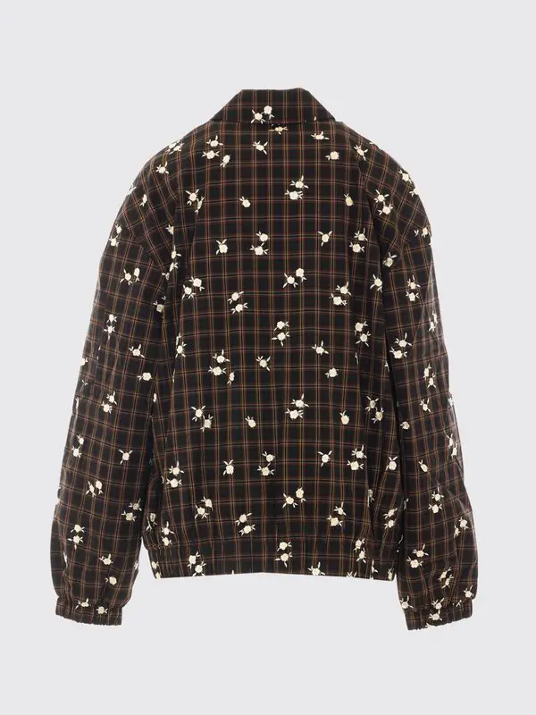 GANNI Check And Floral-embroidered Organic Cotton Bomber Jacket