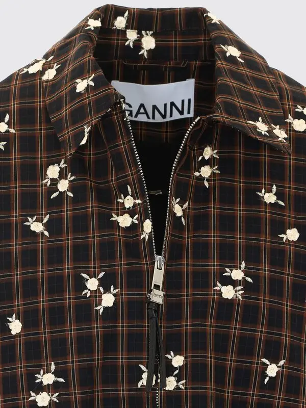 GANNI Check And Floral-embroidered Organic Cotton Bomber Jacket