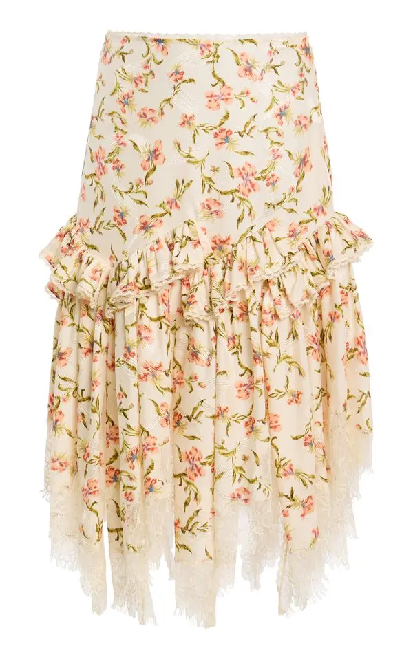 Ulla Johnson Isolina Silk Midi Ruffle Skirt - Ivory