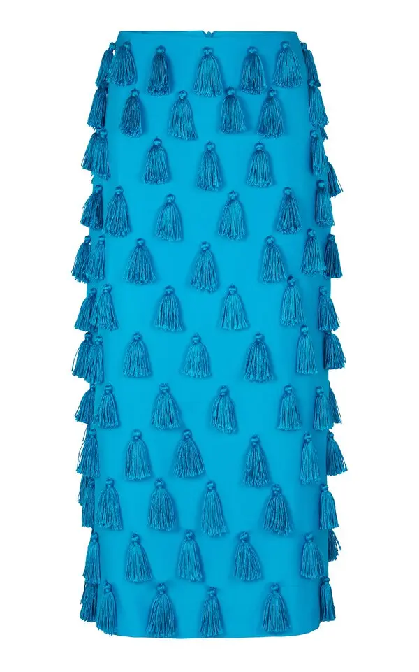 HEIRLOME Lila Tasseled Silk Maxi Skirt - Blue