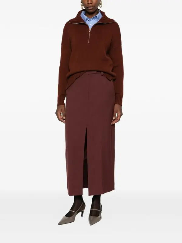 Brunello Cucinelli Wool Midi Skirt - Red