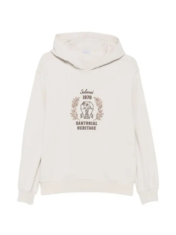 Brunello Cucinelli Logo Cotton Hoodie - White