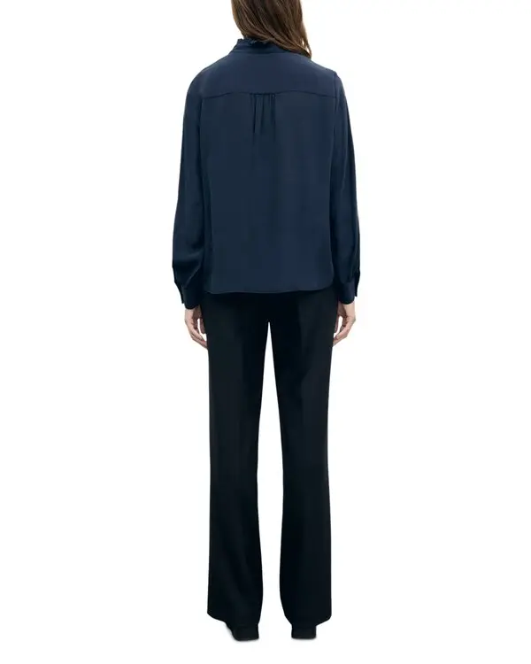 Gerard Darel Loan Silk Ruffle Front Top - Navy