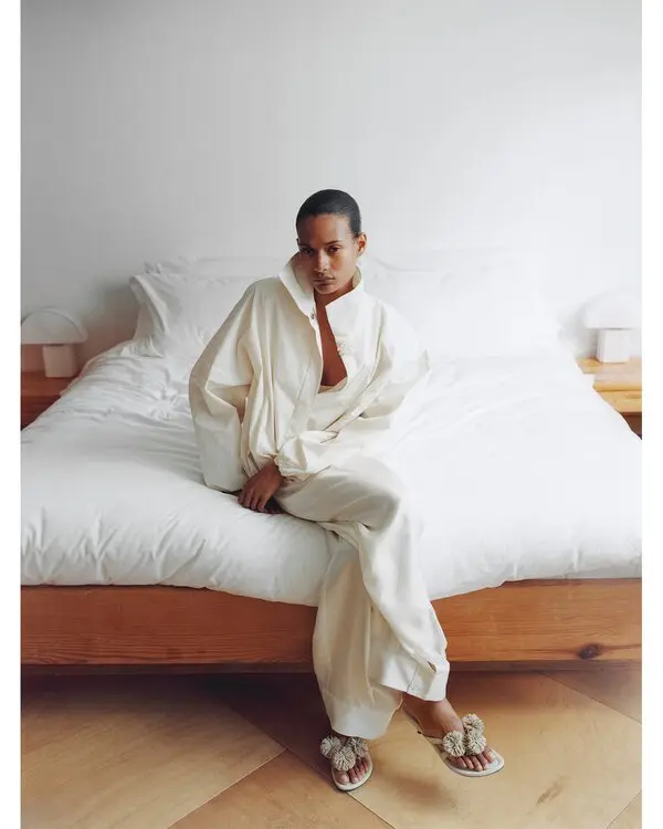 ST. AGNI Wool & Silk Jacquard Pants