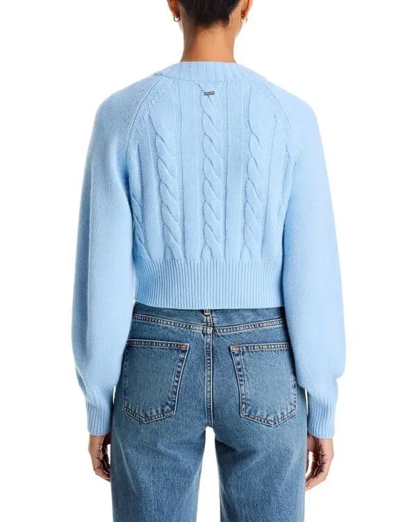 TOCCIN Rita Wool & Cashmere Cable Knit Cropped Cardigan - Sky