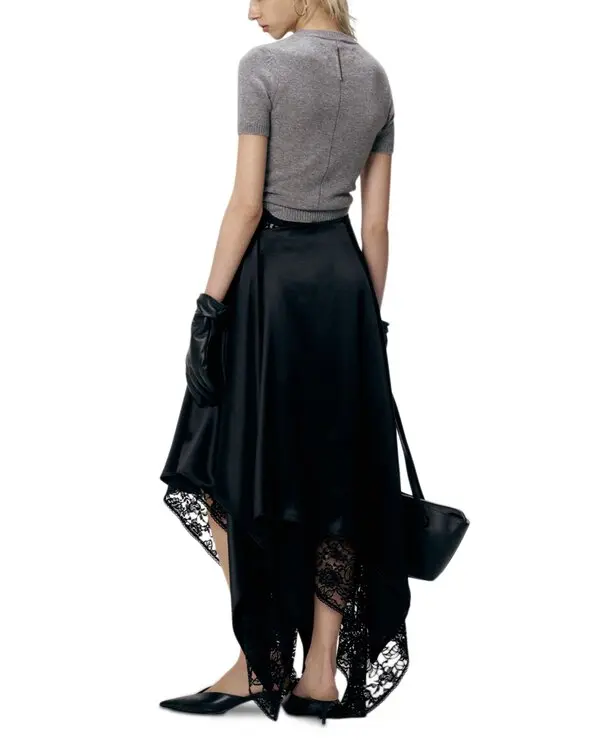 L'EMIUNE Silk Asymmetrical Lace Trim Skirt