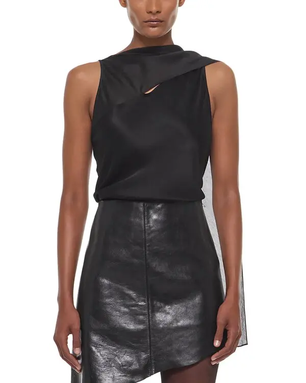 Helmut Lang Silk Asymmetric Scarf Top - Black