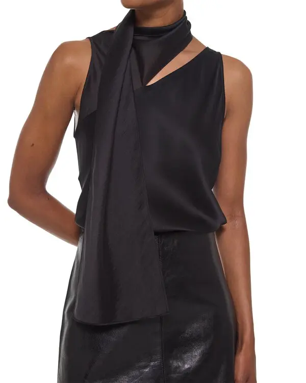 Helmut Lang Silk Asymmetric Scarf Top - Black