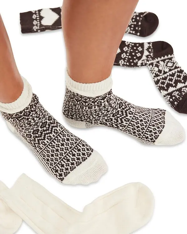 Free People Nordic Knit Ankle Socks - Brown Patterned