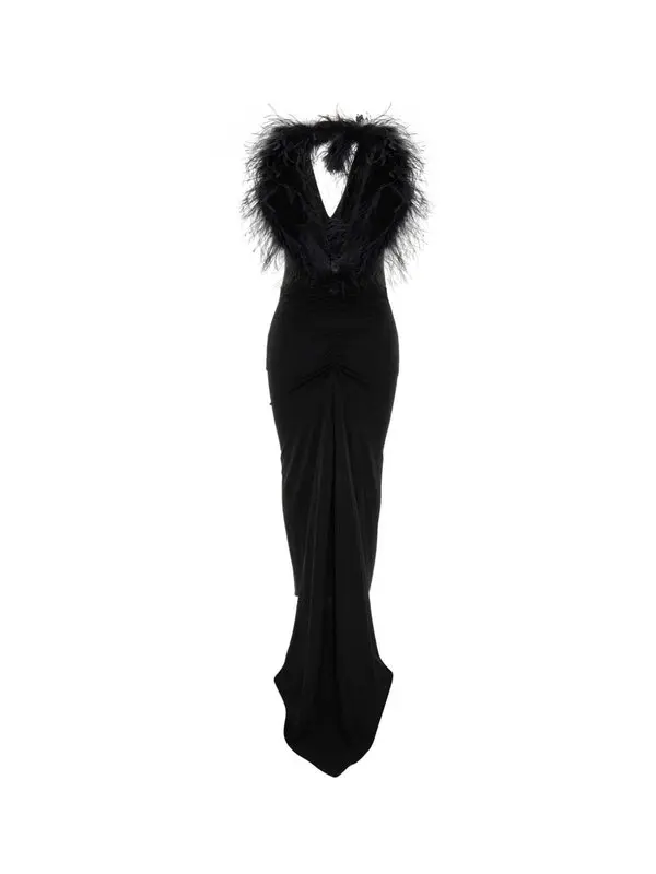 Blumarine Feather-trim Long Dress