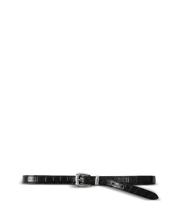 Veronica Beard Arch Croc Embossed Leather Belt - Black
