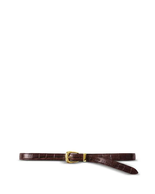 Veronica Beard Arch Croc Embossed Leather Belt - Chestnut