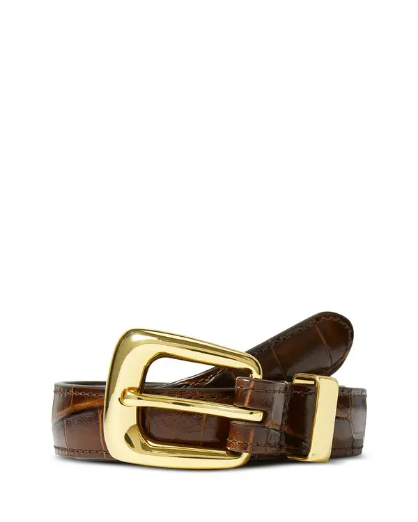 Veronica Beard Arch Croc Embossed Leather Belt - Chestnut