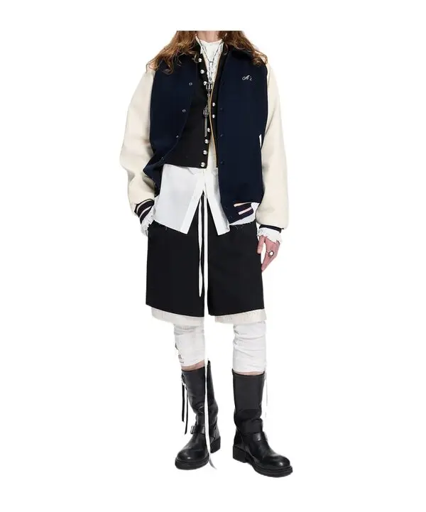 ANN DEMEULEMEESTER Embroidered-logo Panelled Bomber Jacket