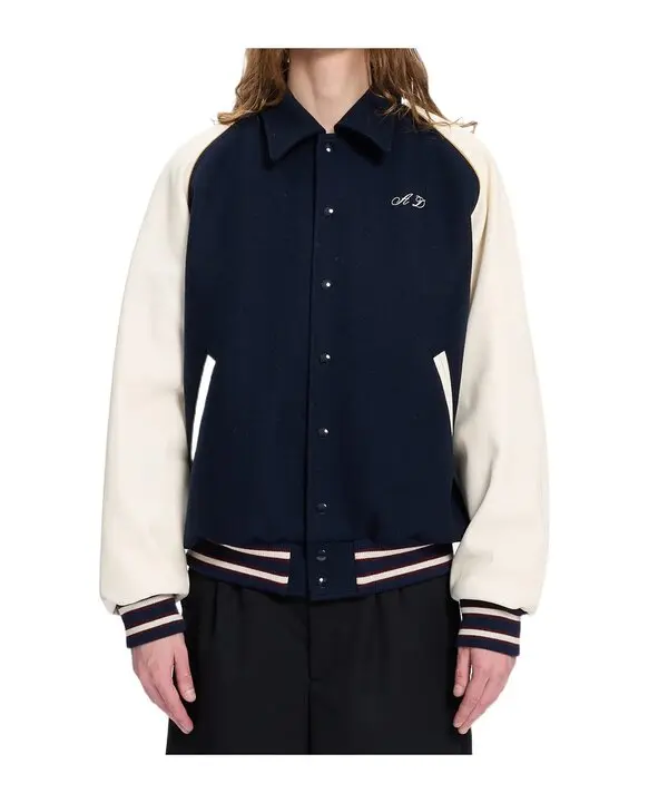 ANN DEMEULEMEESTER Embroidered-logo Panelled Bomber Jacket