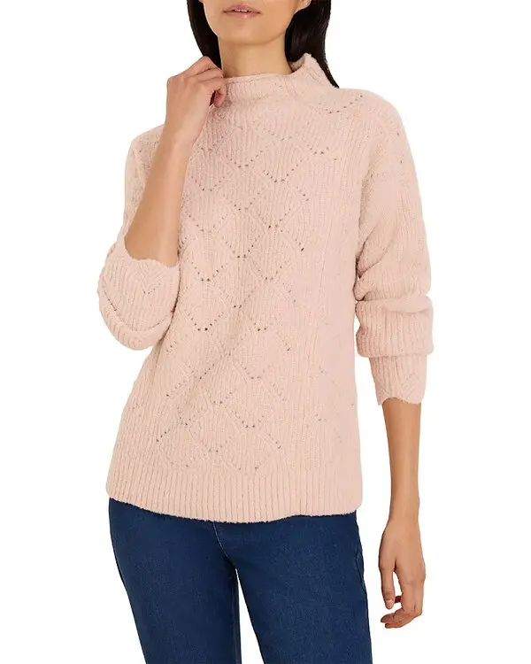 NIC+ZOE Diamond Jubilee Funnel Neck Sweater - Blush