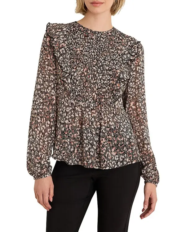 NIC+ZOE Leo Georgette Smocked Ruffled Top