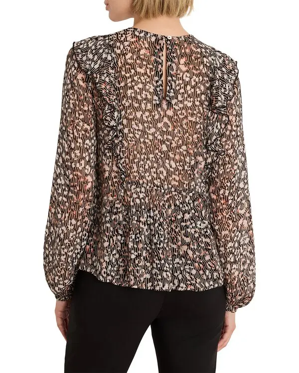 NIC+ZOE Leo Georgette Smocked Ruffled Top