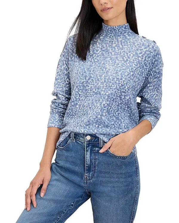 NIC+ZOE Cheetah Print Mock Neck Sweater - Blue Multi