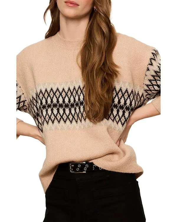 Sanctuary Argyle Crewneck Pullover Sweater - Hazelnut Argyle