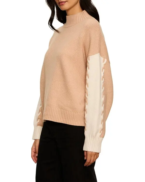 Sanctuary Color Blocked Mock Neck Sweater - Hazelnut