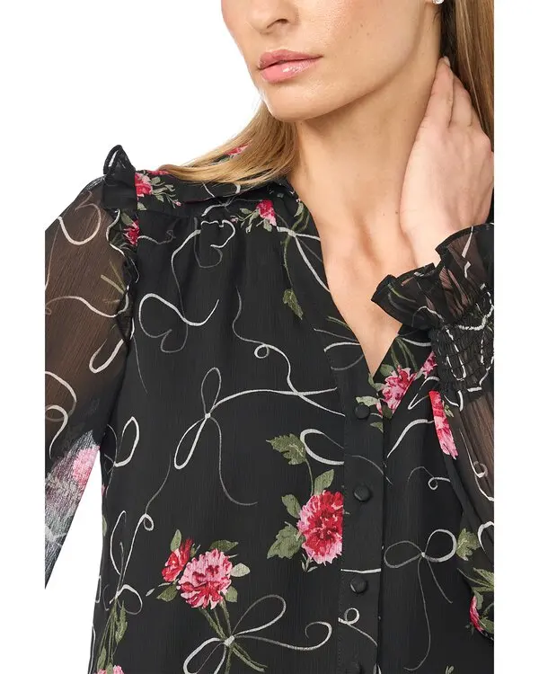 CECE DUPRAZ Collared Ruffle Trim Top