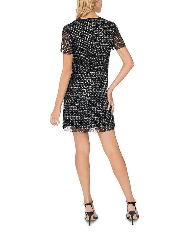 CECE DUPRAZ Printed Round Neck Mini Shift Dress