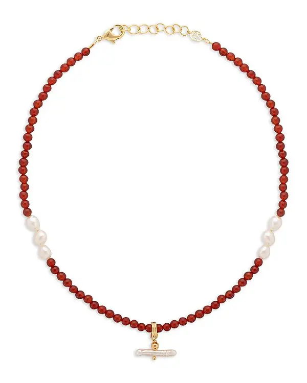 SANDRALEXANDRA Cultured Freshwater Pearl Bar Stone Necklace, 15.4-17.3 - Agate Red