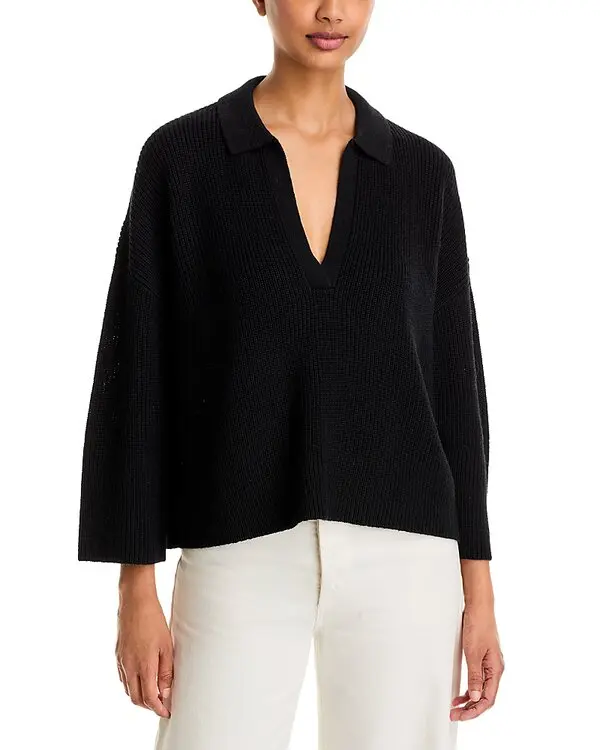 Eileen Fisher Wool Johnny Collar Sweater - Black