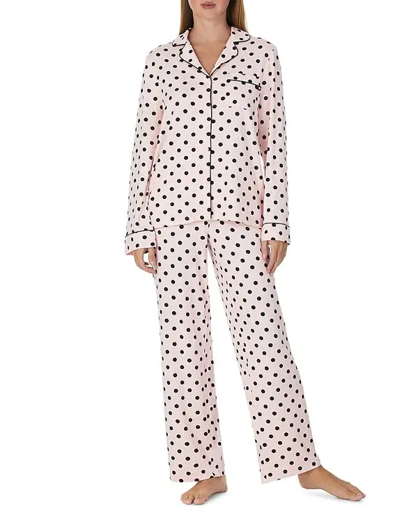 Kate Spade New York Brushed Sweater Knit Notch Collar Pajama Set - Blush Spaced Dot