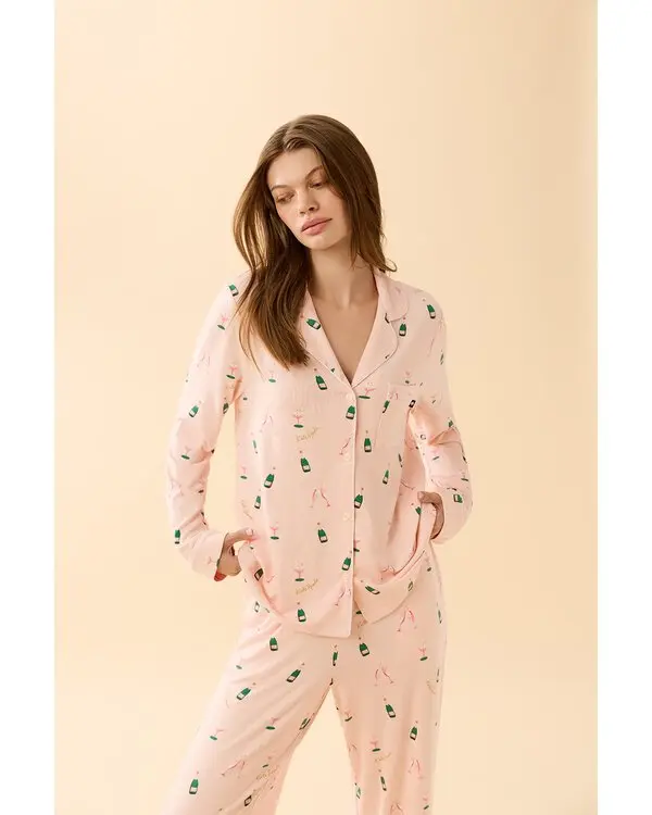 Kate Spade New York Brushed Sweater Knit Notch Collar Pajama Set - Blush Spaced Dot