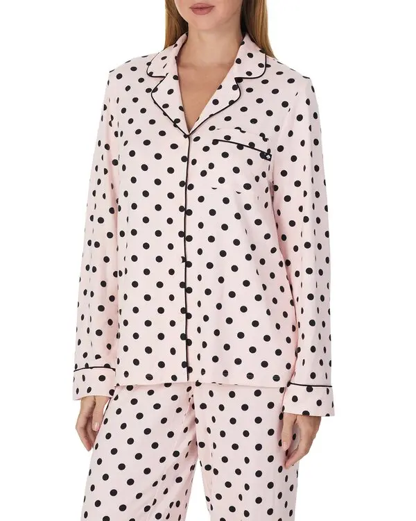 Kate Spade New York Brushed Sweater Knit Notch Collar Pajama Set - Blush Spaced Dot