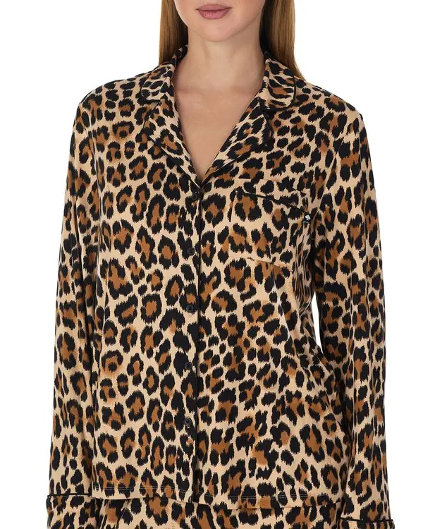Kate Spade New York Brushed Jersey Notch Collar Pajama Set - Classic Leopard