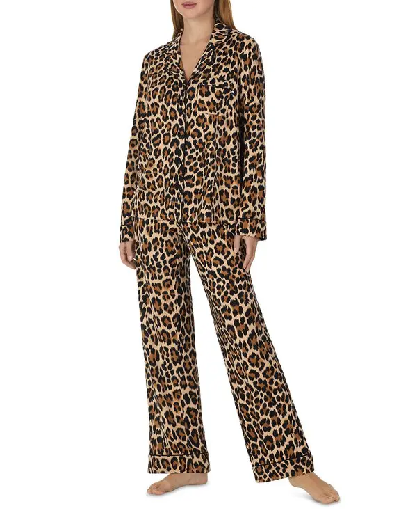 Kate Spade New York Brushed Jersey Notch Collar Pajama Set - Classic Leopard