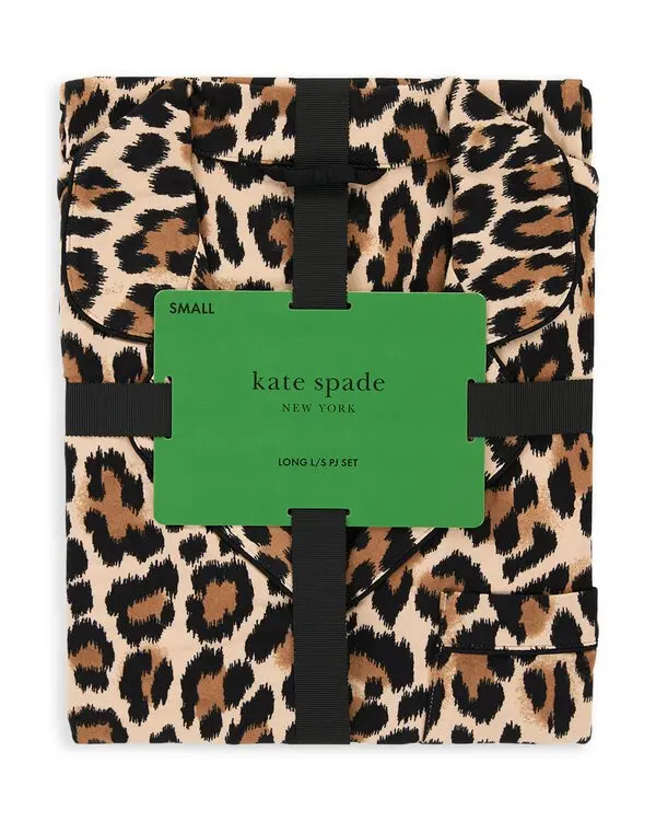 Kate Spade New York Brushed Jersey Notch Collar Pajama Set - Classic Leopard