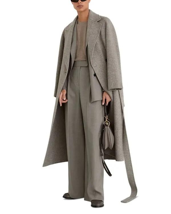 REISS Petite Darcy Wool Blend Wide Leg Pants - Light Grey