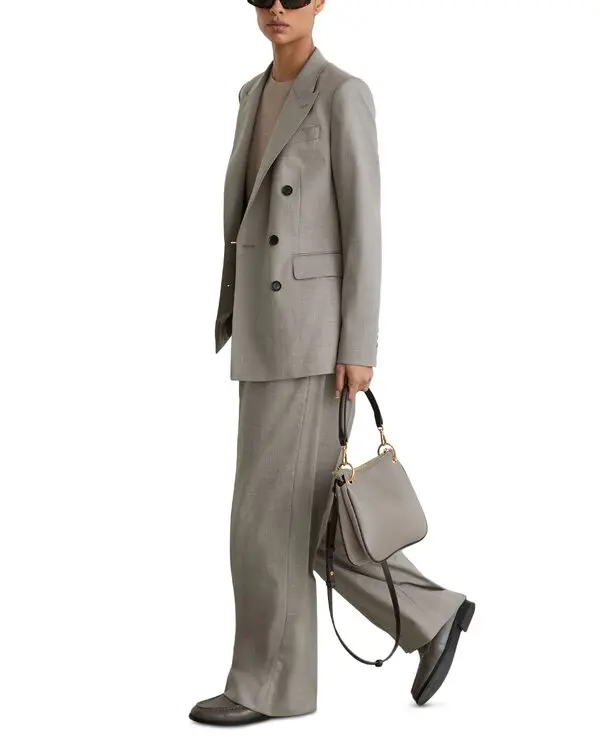 REISS Petite Darcy Wool Blend Wide Leg Pants - Light Grey