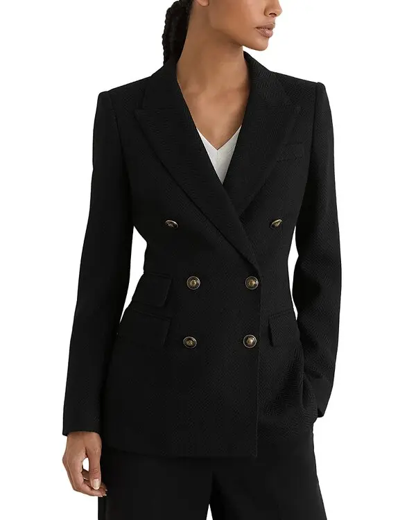 REISS Petite Lauryn Herringbone Wool Double Breasted Blazer