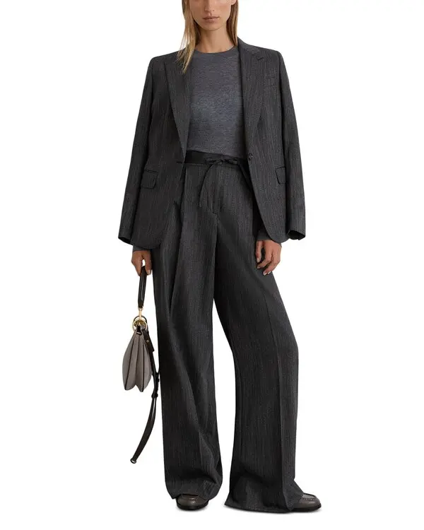 REISS Petites Derby Pleated Wide Leg Pants