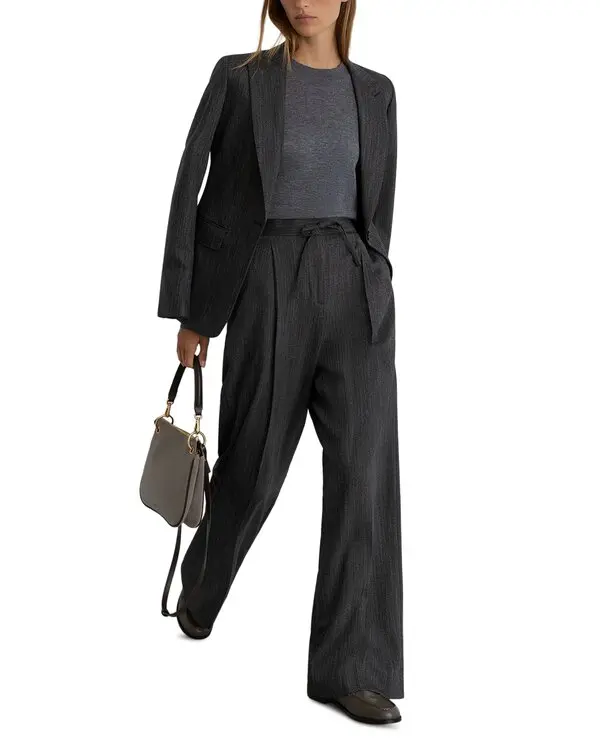 REISS Petites Derby Pleated Wide Leg Pants