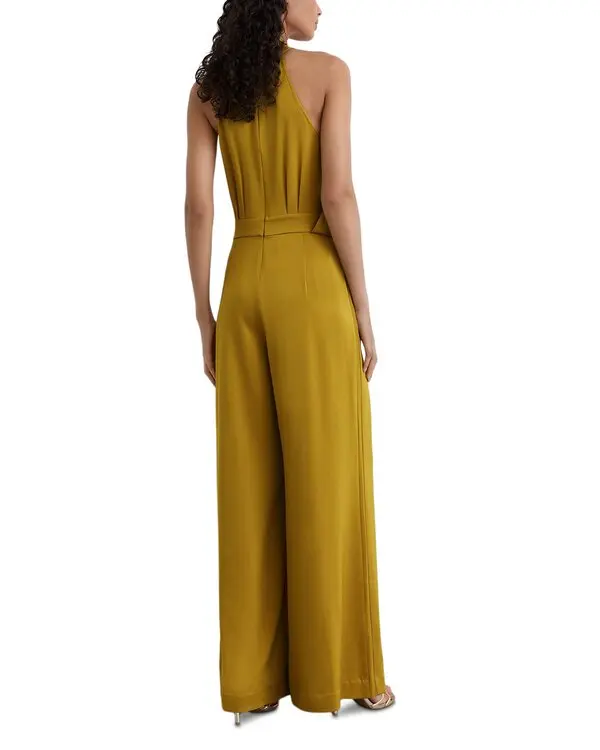 REISS Finley Drape Neck Jumpsuit - Chartreuse