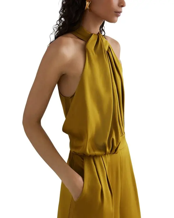 REISS Finley Drape Neck Jumpsuit - Chartreuse
